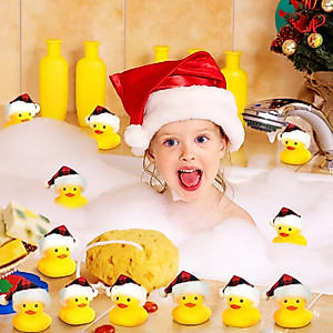 Liliful 48 Pcs Christmas Rubber Ducks with Christmas Hats Small Bathtub Yellow Ducks Mini Floating Squeaky Rubber Ducks Bath Toys for Baby Shower Holiday Decor Xmas Home Birthday (Berry Plaid Hat)