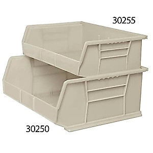 Akro-Mils 30250STONE AkroBins Plastic Storage Bin Hanging Stacking Containers, (15-Inch x 16-Inch x 7-Inch), Stone, (6-Pack)