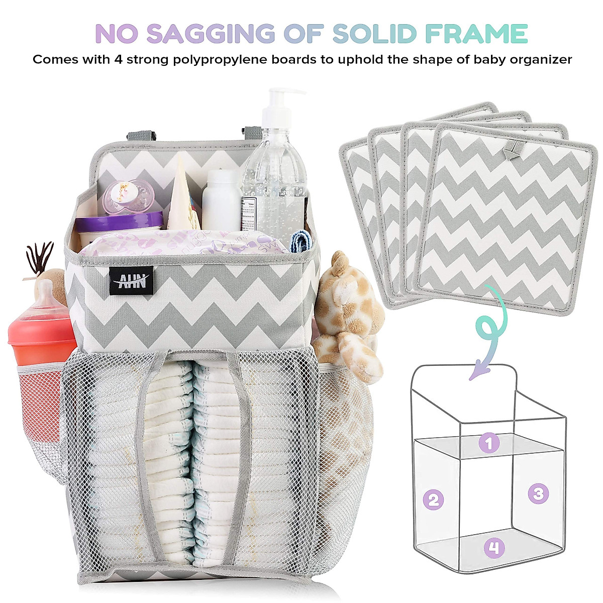 Hanging Diaper Caddy Organizer, Playard Nursery Organizer, Nursery Organizer Baby Diaper Caddy, Diaper Stacker for Changing Table, Crib, Baby Shower Gifts for Newborn, Chevron (Large, Chevron)