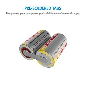 Tenergy 2200mAh Sub C NiCd Battery for Power Tools, 1.2V Flat Top Rechargeable Sub-C Cell Batteries with Tabs, 15-Pack