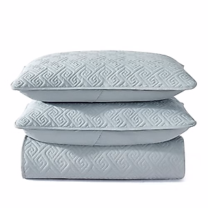 Peace nest 2 Piece Quilted Coverlet Set with 1 Pillow Sham, Lightweight All Season Bedspread Bed Cover Twin Size, Light Gray((90"X68")