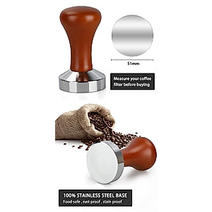 51mm Espresso Tamper-Premium Barista Coffee Tamper Coffee Tamper Classic Series Stainless Steel Espresso Tamper Coffee Press Tool Tamper Espresso Handle, 90x51mm, Solid wood, Stainless steel