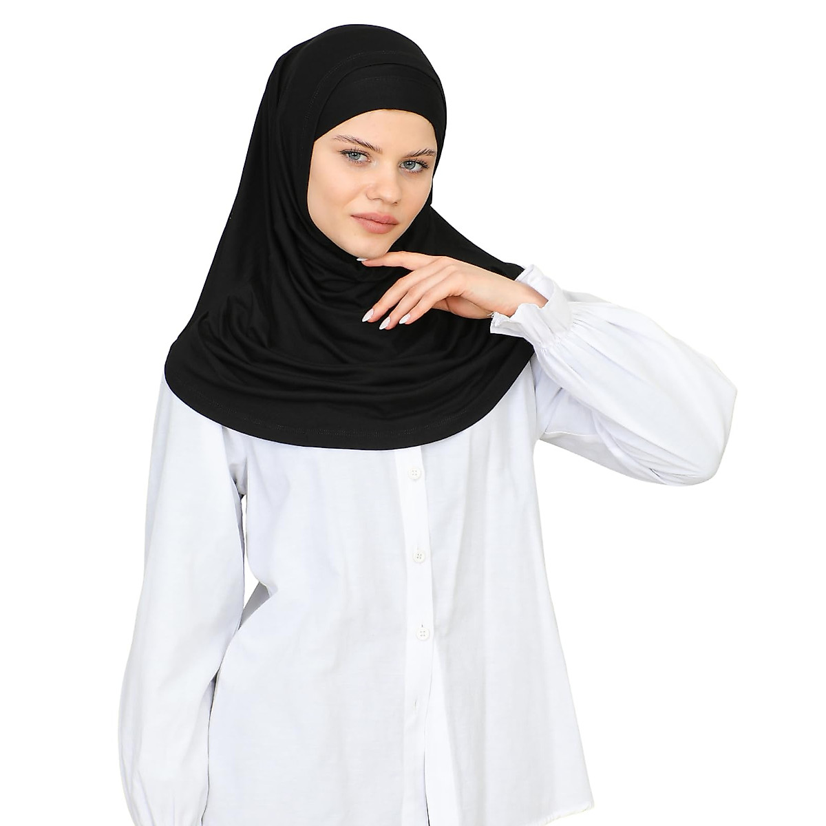 Prien Chic Ready To Wear Hijab For Women, Muslim Long Turban Undercap Set, Instant Scarf, Prayer Clothes For Girls, Abaya (Black)