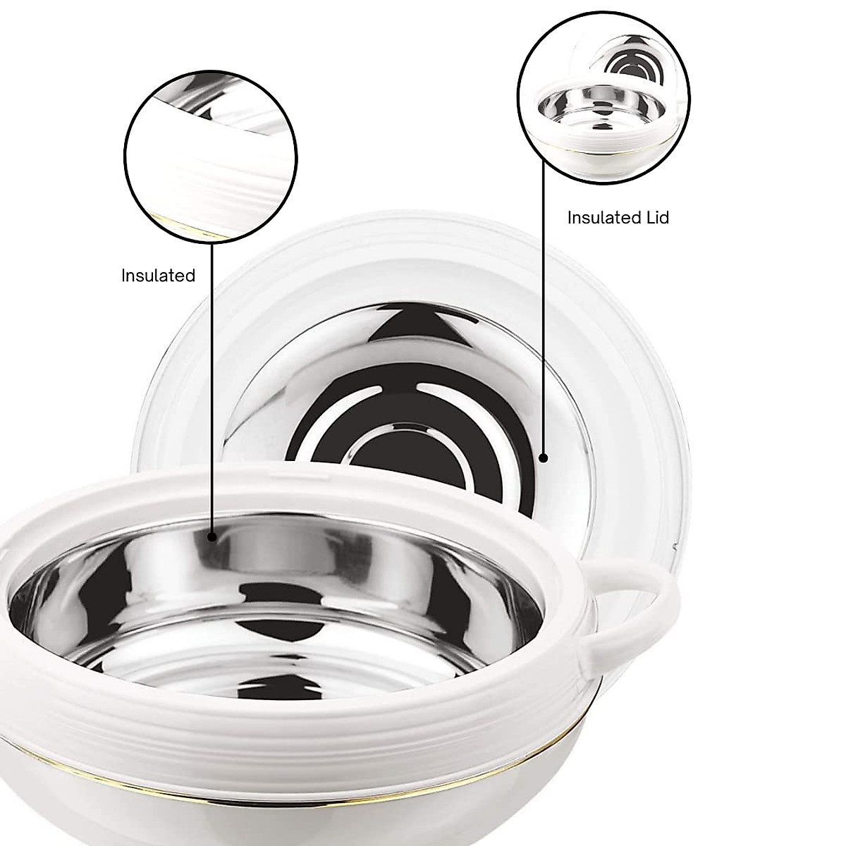 Tmvel Ambient Insulated Casserole Hot Pot Hot Pack Food Warmer 3 Pieces Set (Beige) 1.6 L, 2.5 L, 3.5 L