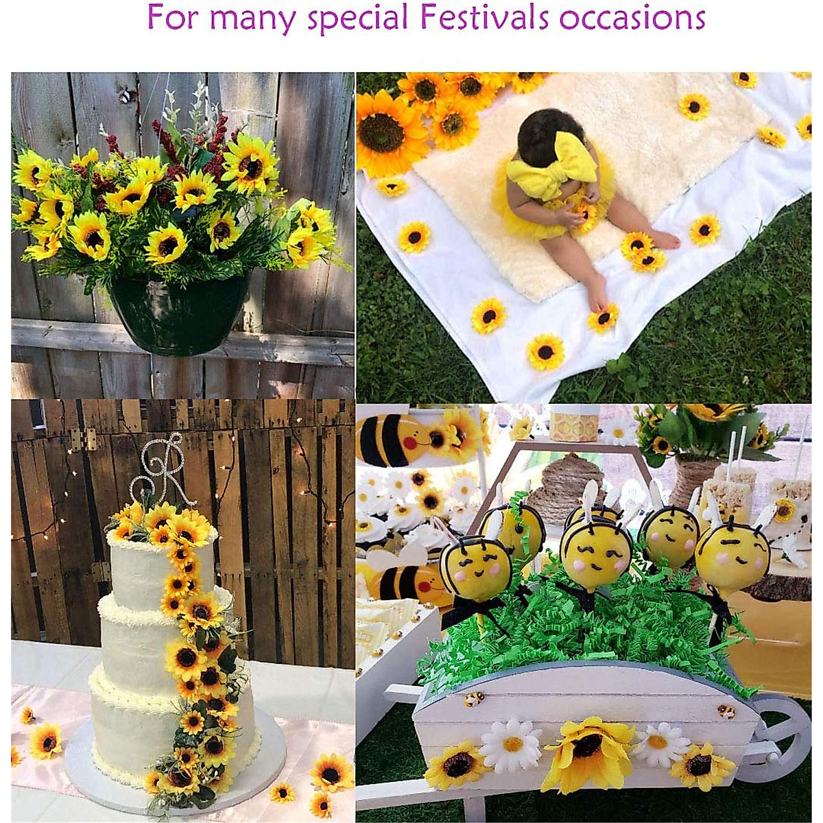 Yansanido 100 Pcs 2.8 Inch (7cm) 2 Layer Petals Artificial Sunflower Heads for Home, Office and Wedding Decoration