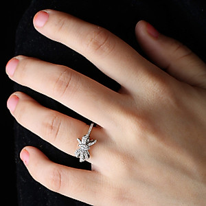 DZON 10k White Gold 1/6CT TDW Round Diamond Knot Bow Fashion Ring Love Gift for Women (I-J,I2)