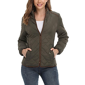 Anienaya Women's Lightweight Quilted Jacket Stand Collar Zip Warm Winter Coat Outwear w 2 Pockets