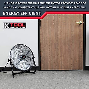 K Tool International 77722; 20 Inch, High Velocity Quick Mount Floor Fan, Converts to Wall Fan, 3- Speed Motor, 360 Degree Tilt, Ideal Fan for Home or Office, 5.5 Foot Cord, 2,989 Max CFM, Black