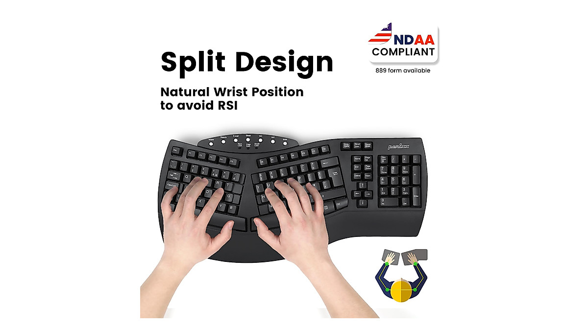 Perixx Periboard-612B Wireless Ergonomic Split Keyboard with Dual Mode ...