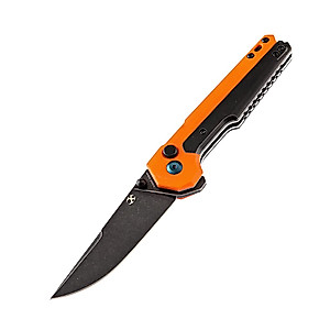 KANSEPT EDC Tac 7.43in Folding Pocket Knives with 3.53in Black Ti-coated S35VN Drop Point Blade and Orange G10 + Titanium Inlay Handle, Button Lock Knife for Outdoor,Tactical,Camping K2009A7