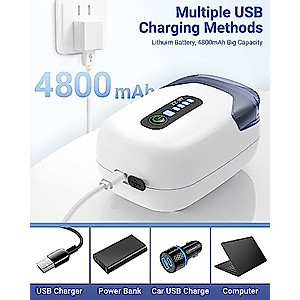 MoonOrange Aquarium Air Pump, Rechargeable Portable Oxygen Pump with Single/Dual Outlets, Quiet Aerator for Fish Tank up to 30/70 Gallon, Outdoor Fishing, Fish Transport and Power Cut.