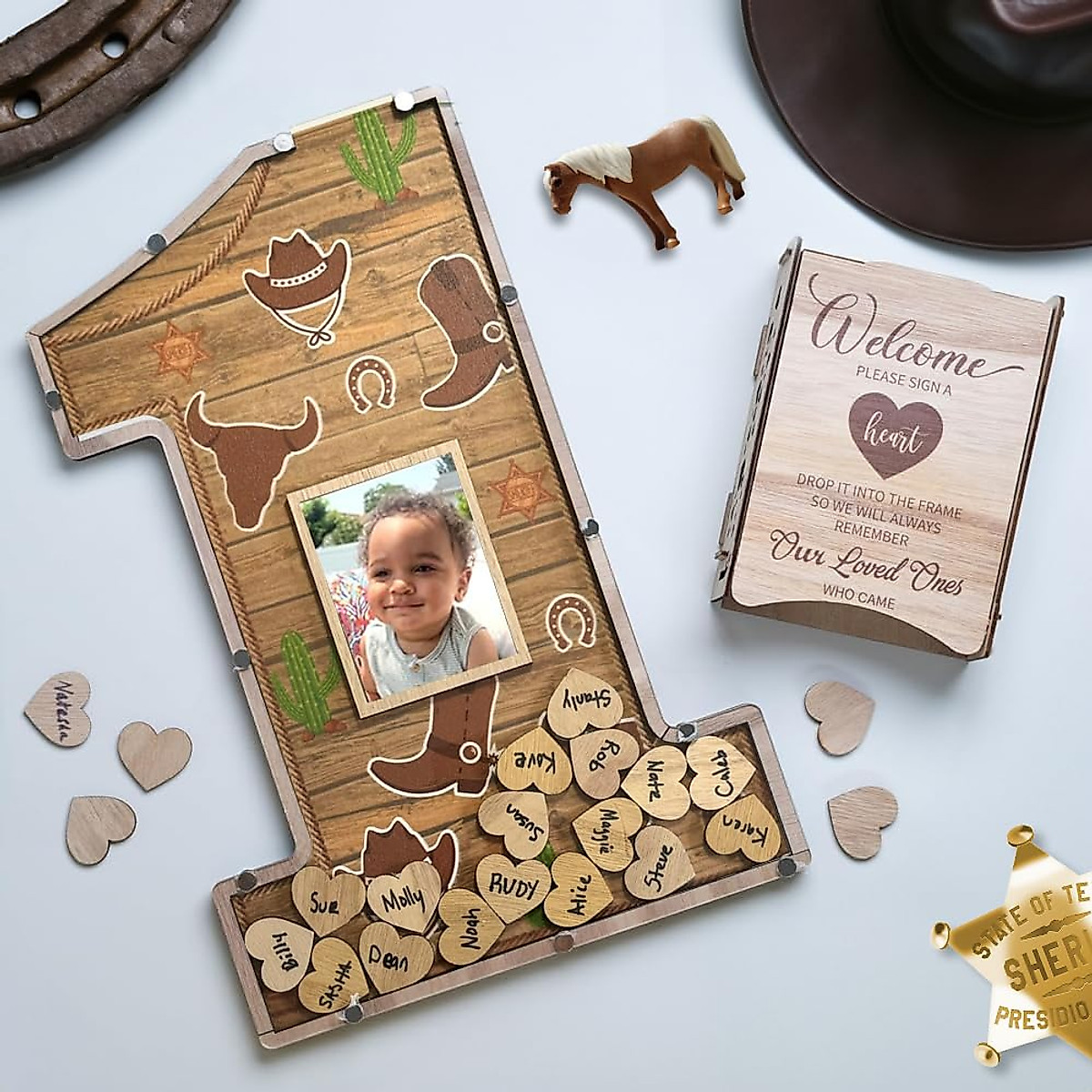 My First Rodeo Birthday - Cowboy - Cowgirl Birthday Birthday Centerpiece - 1st Birthday Decorations - Guest Book Alternatives -First Birthday Number One Shaped Photo Frame - 1st Rodeo Birthday Centerpiece Keepsake (My First Rodeo)