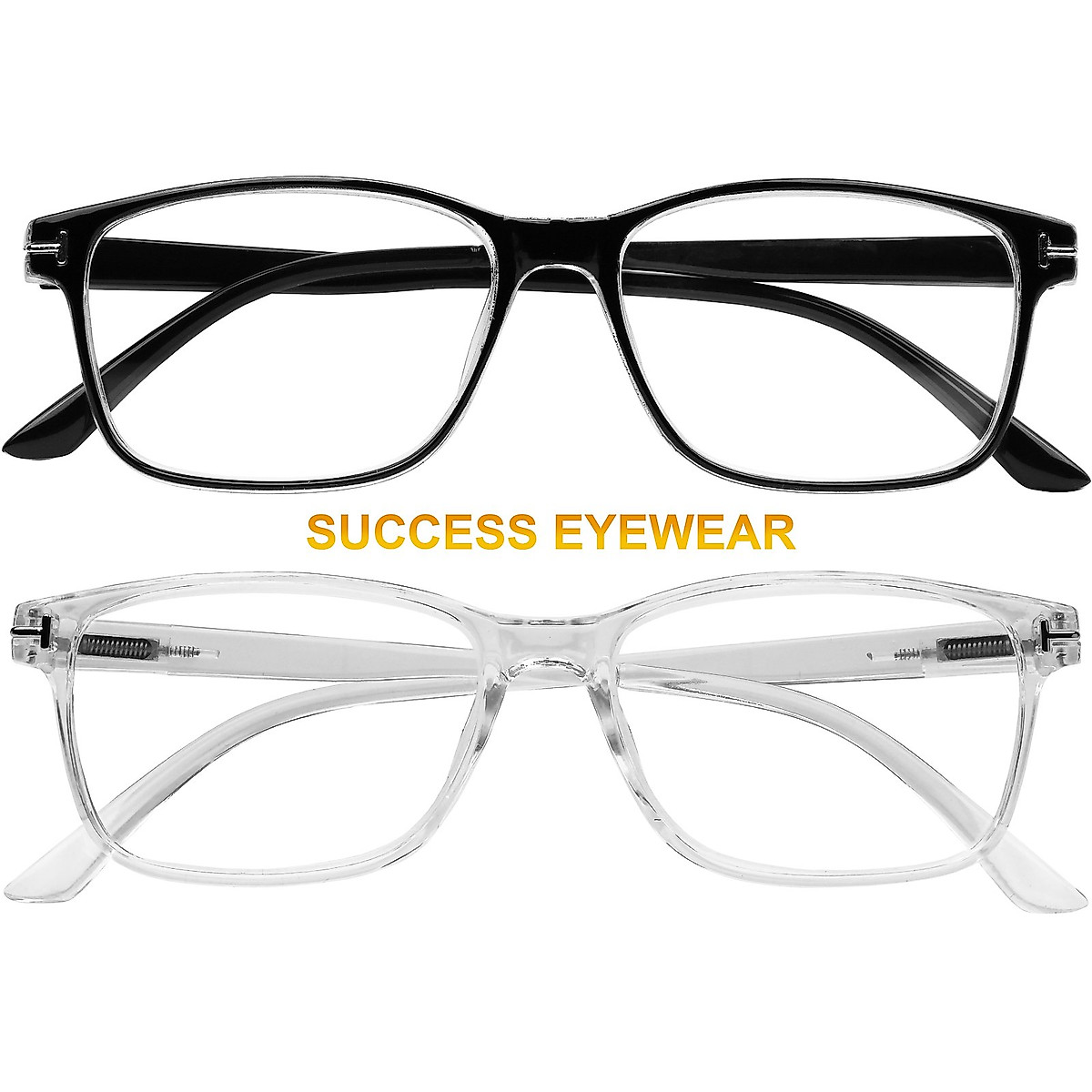 Success Eyewear Computer Glasses 2 Pairs Anti Glare Classic Reading Glasses Quality Comfort Glasses for Men and Women Set of 2 Crystal and Shiny Black 1