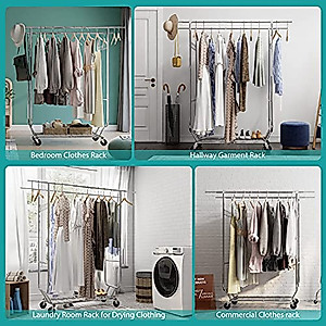Raybee Heavy Duty Clothes Rack 610 lbs Rolling Clothing Racks for Hanging Clothes Portable Clothes Rack Metal Clothing Rack with Wheels Collapsible & Commercial Garment Rack Heavy Duty