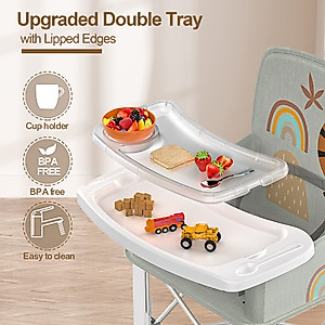 Baby Travel Booster Seat with Double Tray, BabyBond Upgraded Toddler Portable Baby Chair, Booster Seat for Dining Table, Stable and Foldable Booster Baby Chair for Indoor/Outdoor (Grey Lion)