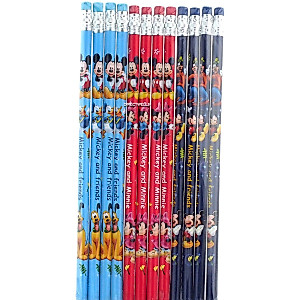 Disney Mickey Mouse Pencils Set - Pack of 12 Wood Pencils with Erasers and Stickers (Mickey Mouse School Supplies) (12 Pencils)
