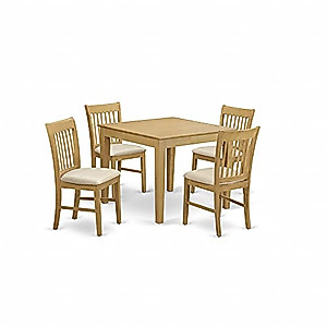 East West Furniture Oxford 3 Piece Kitchen Table & Chairs Set Contains a Square Room Table and 2 Linen Fabric Upholstered Dining Chairs, 36x36 Inch, Oak