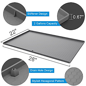 AECHY Under Sink Mat, 34" x 22" Silicone Under Sink Liner, Under Kitchen Sink Mat with Unique Drain Hole Design, Waterproof & Flexible Sink Mats for Kitchen, Bathroom and Laundry Room Gray