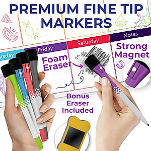 Magnetic Dry Erase Whiteboard Calendar for Fridge Set of 3 - Includes: Monthly, Weekly & Daily Calendar Whiteboard, Grocery List, 5 Markers & Eraser - Perfect Calendar to Get Organized Every Day