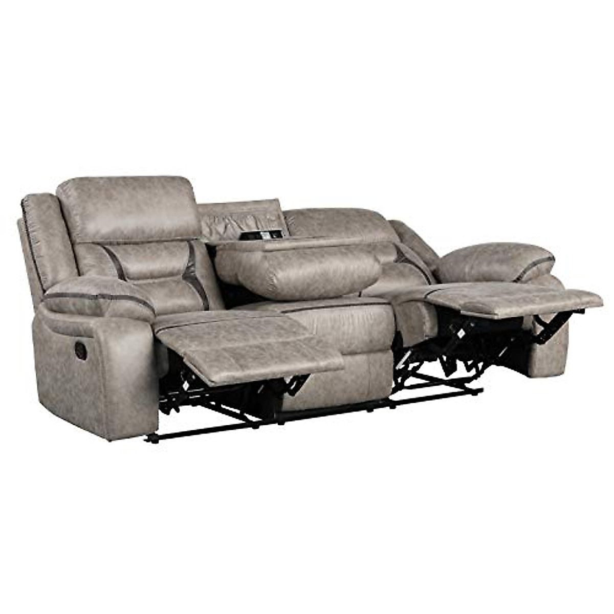 Roundhill Furniture Elkton Manual Motion Reclining Sofa and Loveseat with Storage Console, Taupe
