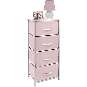 Sorbus Dresser Storage Tower, Organizer Drawers for Closet Boys & Girls Bedroom, Bedside Furniture, Chest for Home, College Dorm, Steel Frame, Wood Top, Fabric Bins(Pink)