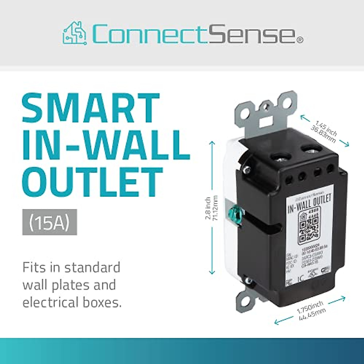 ConnectSense Smart In-Wall Outlet, WiFi Connected Electrical Smart Wall Socket That's Compatible With Amazon Alexa, Apple HomeKit Siri and Google Assistant (15A)