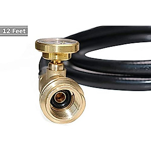 DOZYANT 12 Feet Propane Hose with Gauge,Include Tank Adapter Converts POL 100 lb LP Tank to QCC1 for Gas Grill, Stove and More Propane Appliances