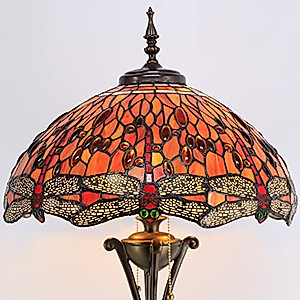 AVIVADIRECT Tiffany Floor Lamp Stained Glass Standing Reading Light 18X18X66 Inch - Wine Red Dragonfly