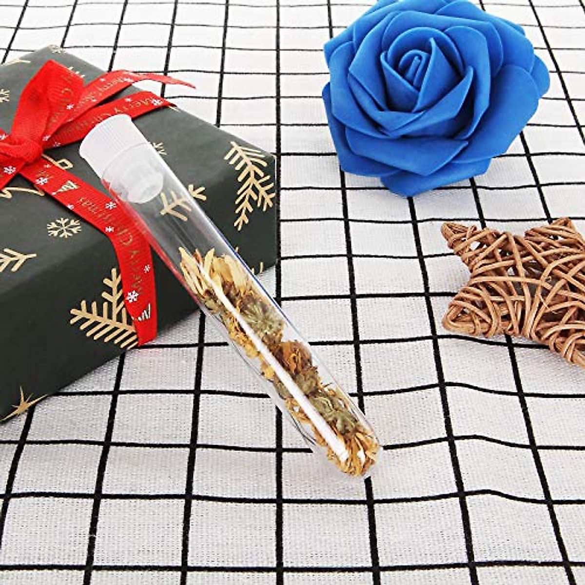 60Pcs Test Tubes with Rack, 16x100mm(10ml) Clear Plastic Test Tube with Caps and Holder Rack Test Lab Tubes for Scientific Experiments, Nurse Party Decorations, Candy Storage