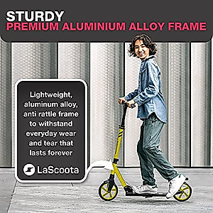 LaScoota Kick Scooter for Adults & Teens. Perfect for Youth 12 Years and Up and Men & Women. Lightweight Foldable Adult Scooter with Large 8” Wheels 220lbs (Regular (Teen), Yellow)
