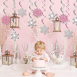 K KUMEED 20 Pcs Snowflake Swirls Decoration, Christmas Snowflake Hanging Swirls Frozen Party Ceiling Decorations for Winter Wonderland Birthday Party Supplies