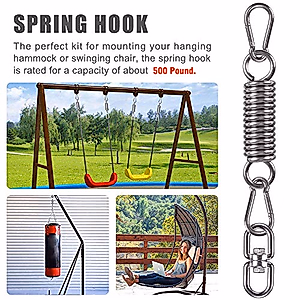 WAREMAID Hammock Chair Hanging Kit Swing Spring Hardware, Heavy Duty Suspension Swivel Hanger Hook for Punching Bags, Heavy Bag, Hanging Chair, Swing Seat, Rocking Seat, Porch Swing, Garden, 550 LB