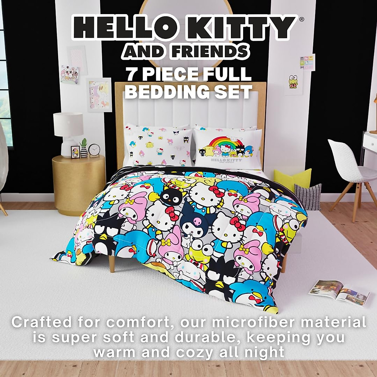 Franco Sanrio Hello Kitty & Friends Bedding 7 Piece Super Soft Comforter and Sheet Set with Sham, Full, (100% Official Licensed Product) Collectibles