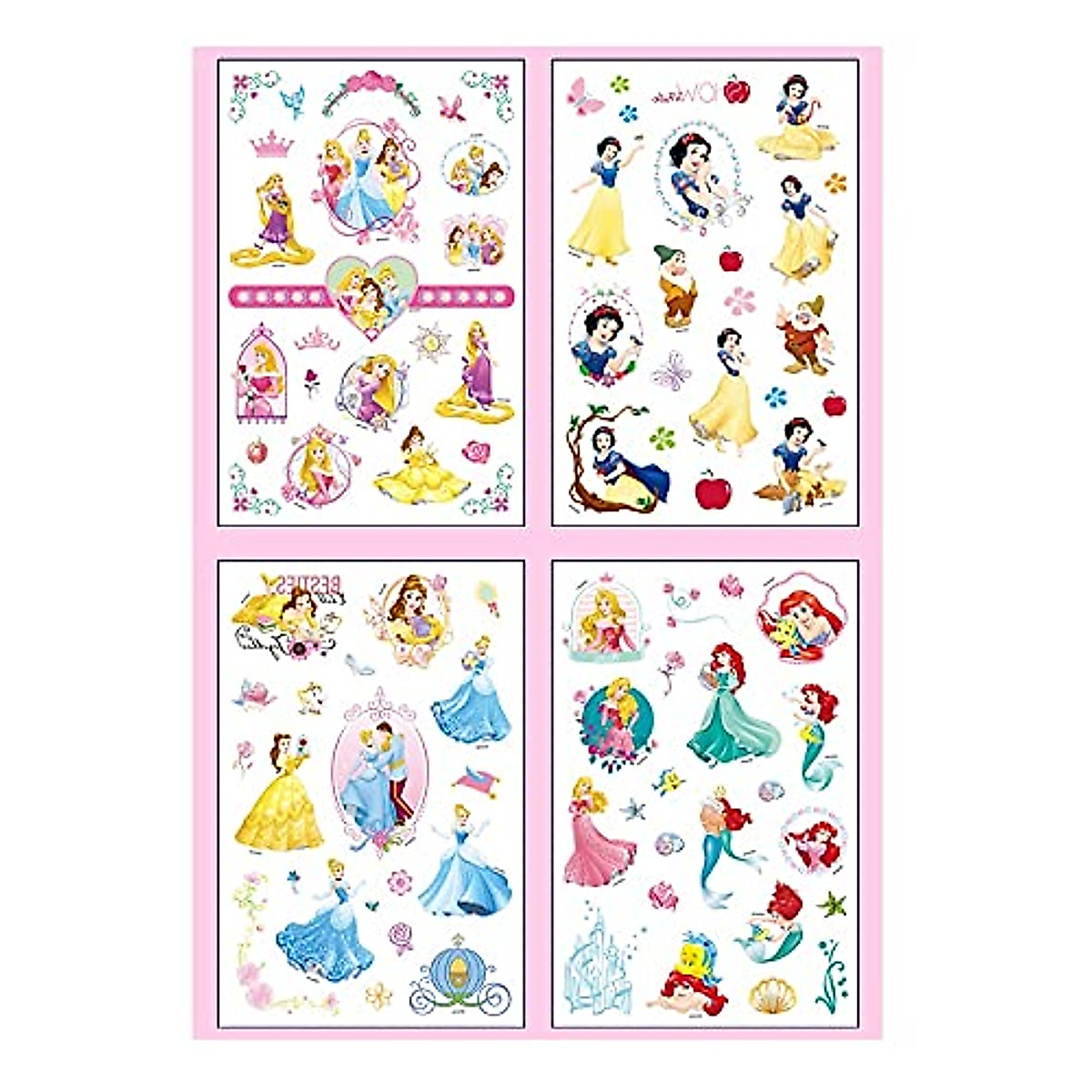 GODSON Princess Tattoos 4sheets Fake Temporary Tattoos for Kids Girls Women Adult Party Favors Birthday decor