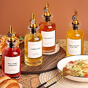 JOUXKOT Glass Oil Dispenser 4 Pack, Oil and Vinegar Dispenser Set w. Brass Color Weighted Pourer, Olive Oil Dispenser, Coffee Syrup Dispenser, Oil Dispenser Bottle for Kitchen