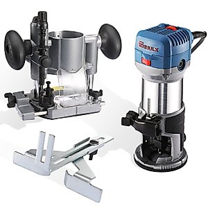 Wood Router Combo Kit, Enhulk 6.5-AMP 1.25HP Trim Router Fixed Base & Plunge Router for Woodworking, 6 Speeds to 32000 RPM, Kit with Roller Guide, Edge Guide and Dust Hood…