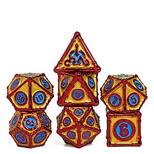 UDIXI Metal DND Dice Set, 7PCS Polyhedral D&D Dice Set Pipe d n d Dice for Dungeons and Dragons Gift, Metal Dice Set d&d for Role Playing Dice(Golden Blue)