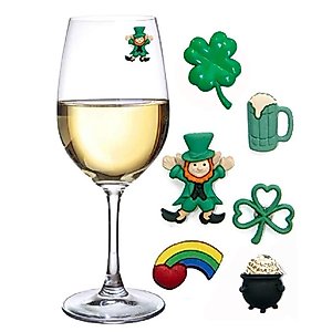 St Patricks Day Magnetic Drink Markers and Wine Charms for Stemless Glasses Beer Mugs or Cocktails Fun Decorations for a Party or Irish Gift Set of 6