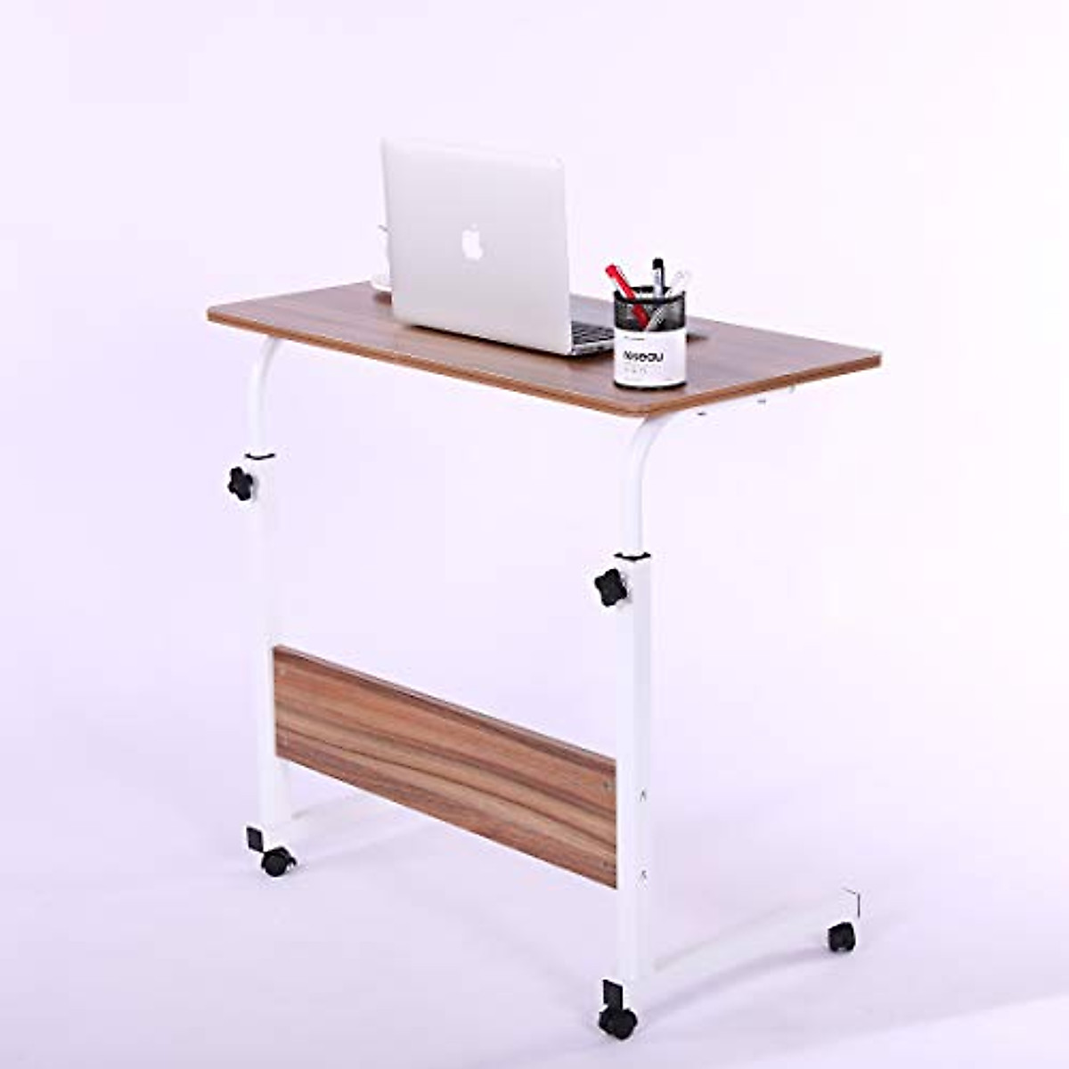 Fancasa Laptop Cart 31.5" Mobile Table Movable Portable Adjustable Notebook Computer Stand with Wheels (Teak)
