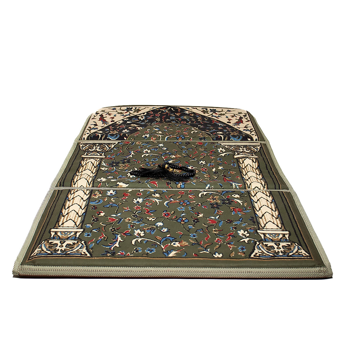 ABDEEZ Exclusive Foldable Prayer Mat with Backrest, Flannel Fabric | Extra Padding for Comfort | Easy to Carry | Janamaz, Sajadah | Ramadan/Eid Gift, Perfect Muslim Gift (Earth Green)