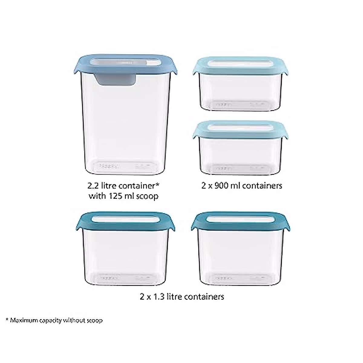 Joseph Joseph CupboardStore Airtight Easy Pour Food Storage Container Scoop, 5-Piece Set, Opal