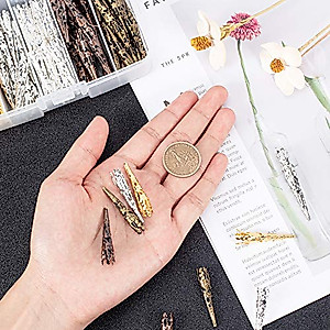 PH PandaHall 100 Pcs 5 Colors Goddess Hair Beads, 1.6 Inch Long Flower Bead Caps Bead End Hollow Bead Caps Spacers for Earring Pendant Neckalce Jewelry DIY Craft Goddess Beads for Hair Braid Jewelry