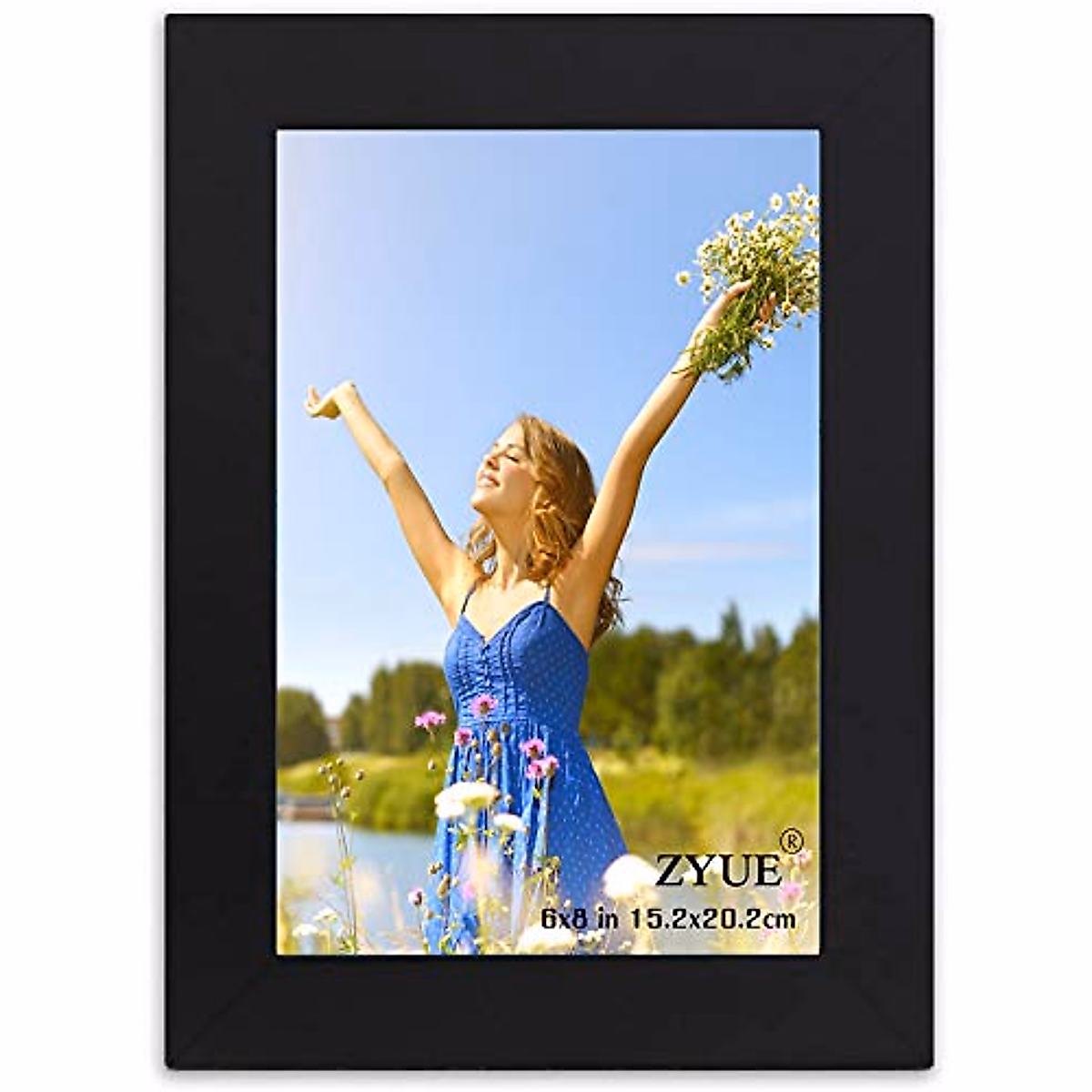 ZYUE 6x8 inch Picture Frame Made of Wood and High Definition Plexi Glass for Wall Mounting and Table Top Display Photo Frame Black
