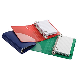 Oxford Index Card Binder with Dividers, 3" x 5", Color Will Vary, 50 Cards,1 Binder (73570),Assorted (Blue, Green, Red)