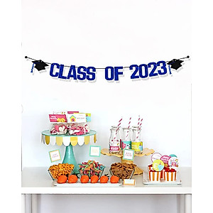Class of 2023 Banner Blue & Black Glitter, Graduation Baner, Congrats Grad 2023 Banner, Congratulations Graduate 2023 Banner, Graduation Cap Decorations, 2023 Graduation Party Decorations