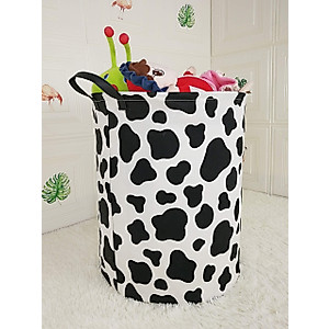KUNRO Toy Bin Waterproof storage organizer for Nursery Hamper Home decor Closet Kids Bedroom Laundry Baby Gift Shelf Baskets (Rould Cow pattern)