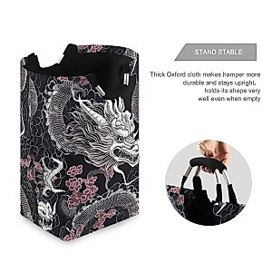 Nander Chinese Dragon Large Laundry Basket,Collapsible Laundry Bag, Foldable Laundry Hamper, Toy Storage Basket for Blankets, Towels, Books