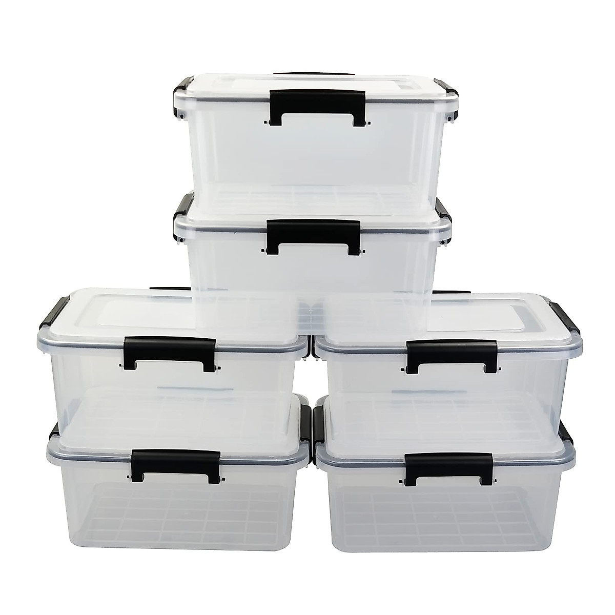 Morcte 6-Pack Clear Storage Box with Gasket Seal Lid, 12 Quart Plastic Gasket Box with Tight Latch and Seal, Stackable Nestable Tote Tub