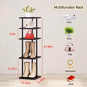 SORCEDAS Shoe Rack Vertical Narrow Shoe Shelf Storage 5 Tier Corner Shoe Organizer for Closet Entryway Garage(Black + Rustic Dark Brown)