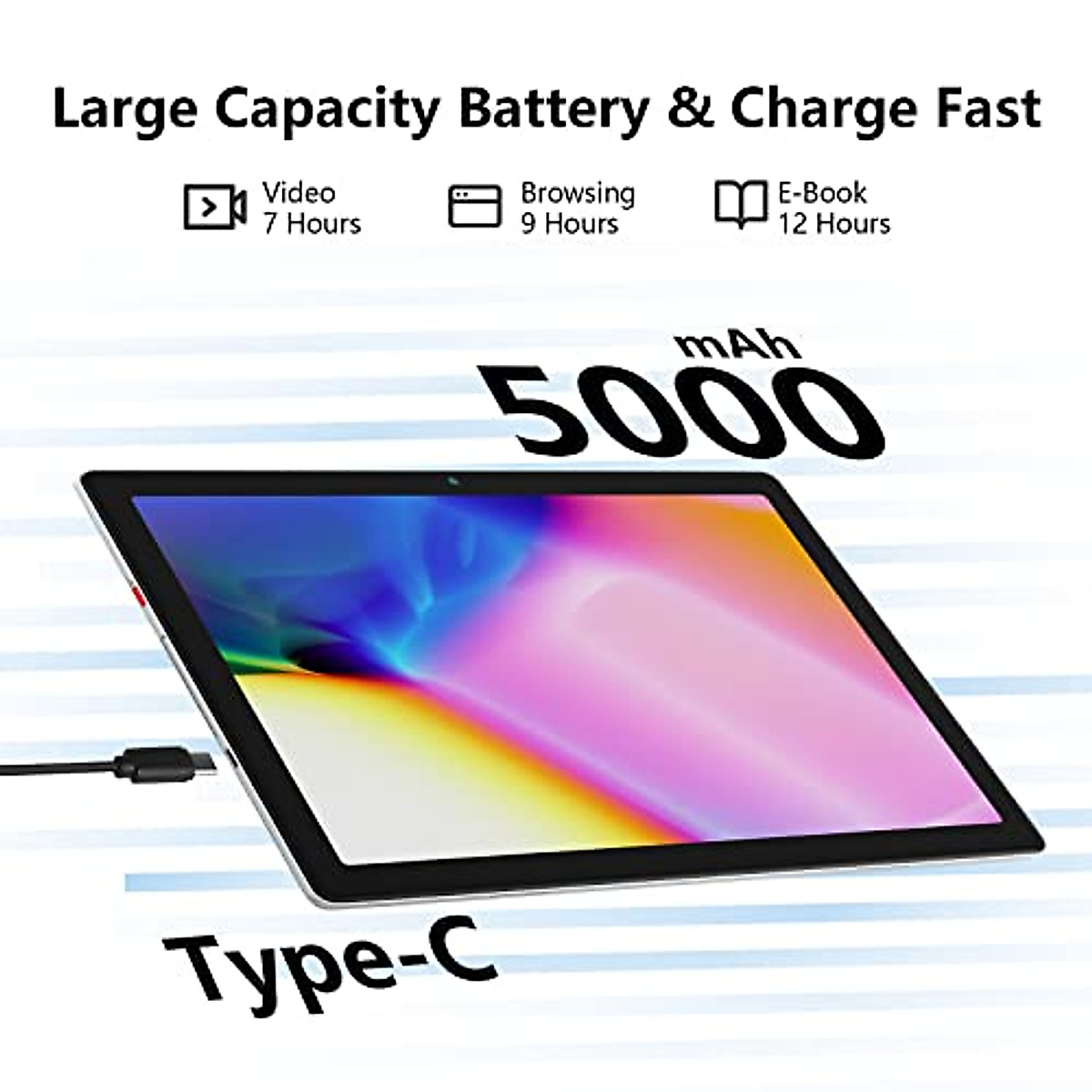 10 inch Android Tablet,Android 12 Tablet,2GB RAM 32GB ROM, Android Tablet with Dual Camera,1280 * 800 IPS HD Display,5000mAh Battery,Bluetooth,Touch Screen WiFi Tablets (Silver)